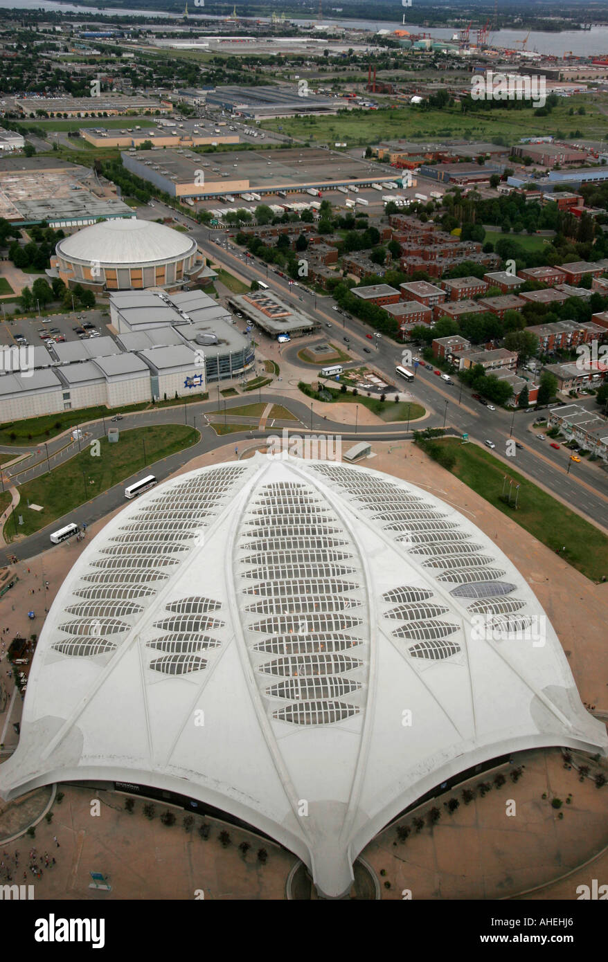 A view of the Dome of the Olympic stadium and part of city of Montreal ...