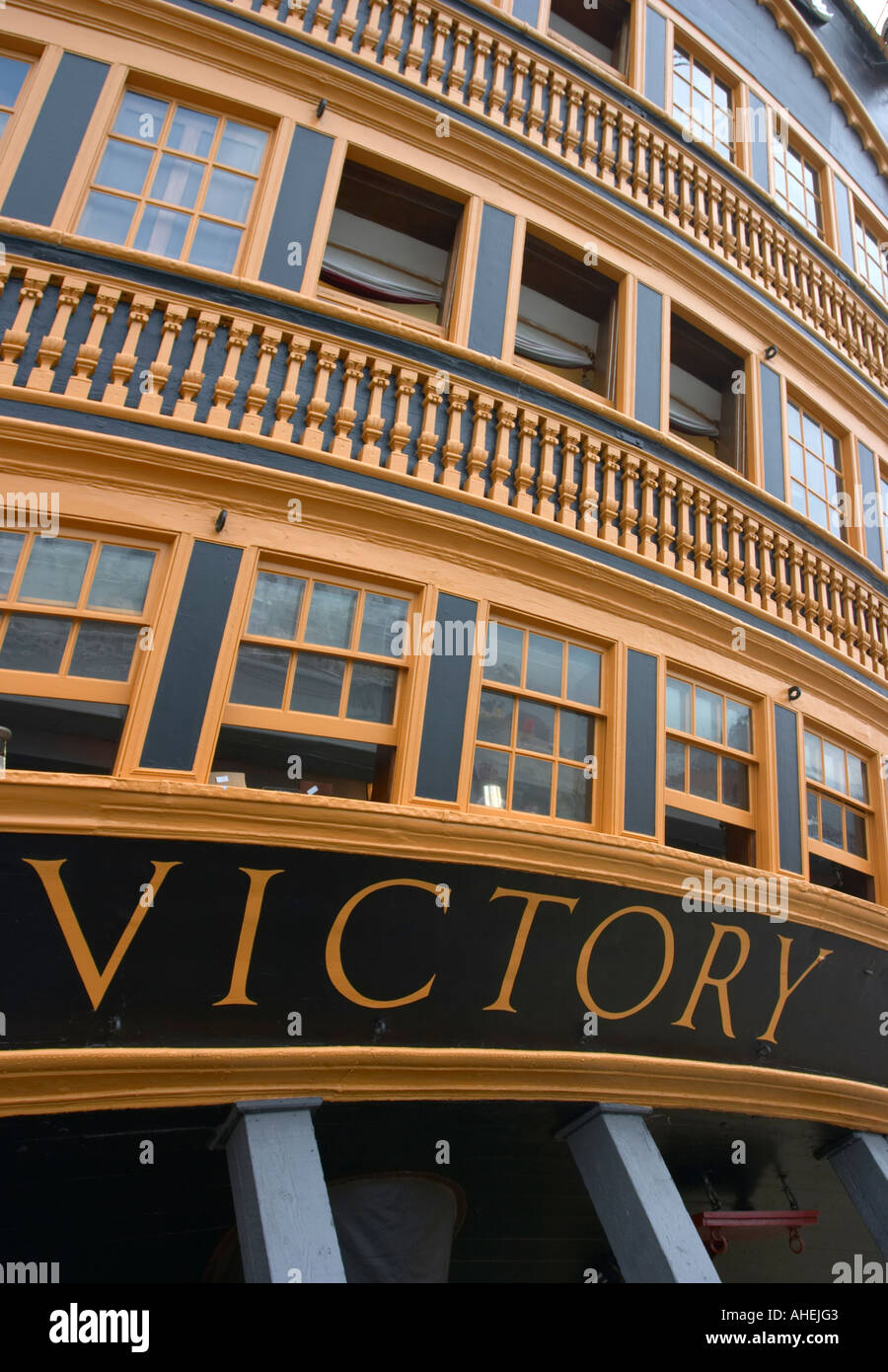 Stern view of HMS Victory at Portsmouth Historic Dockyard, Hampshire ...