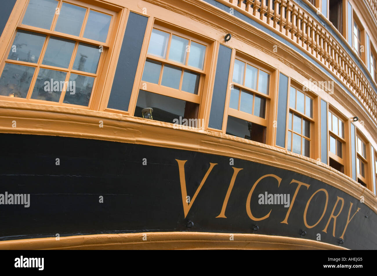 Stern view of HMS Victory at Portsmouth Historic Dockyard, Hampshire ...