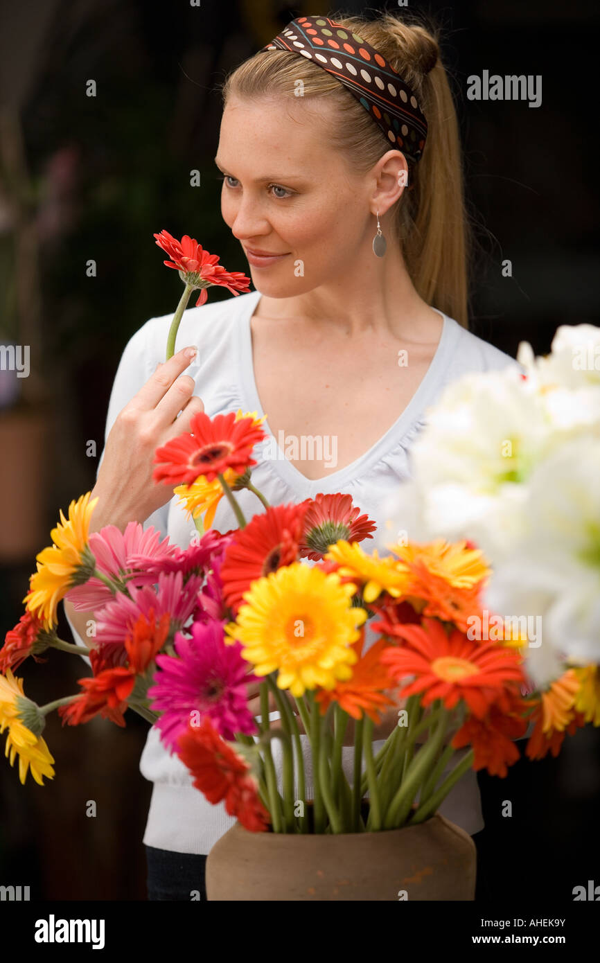 woman with flowers Stock Photo - Alamy