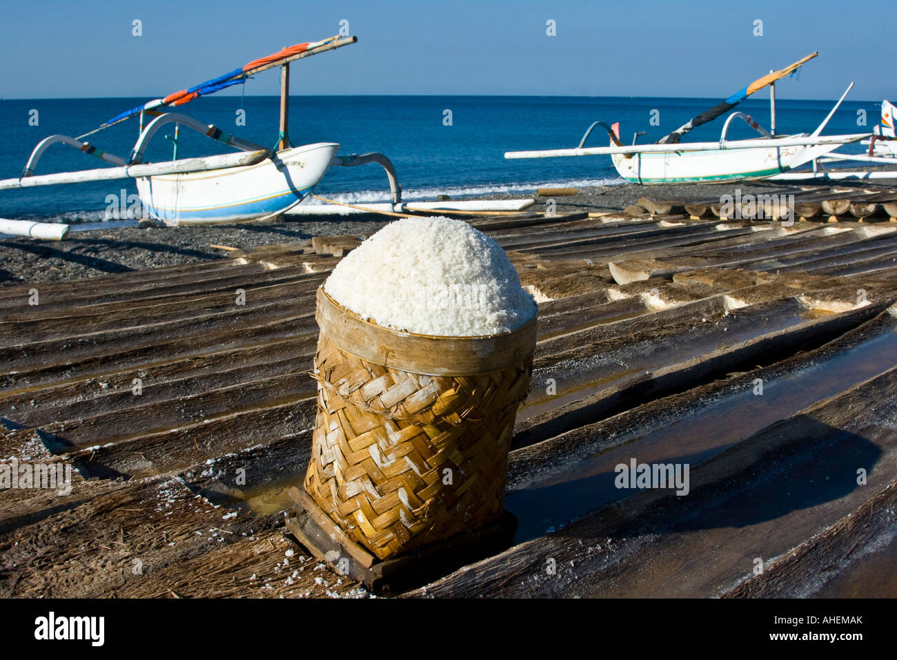 Baskets of Artisanal Salt and Production Troughs a Jukung Traditional ...