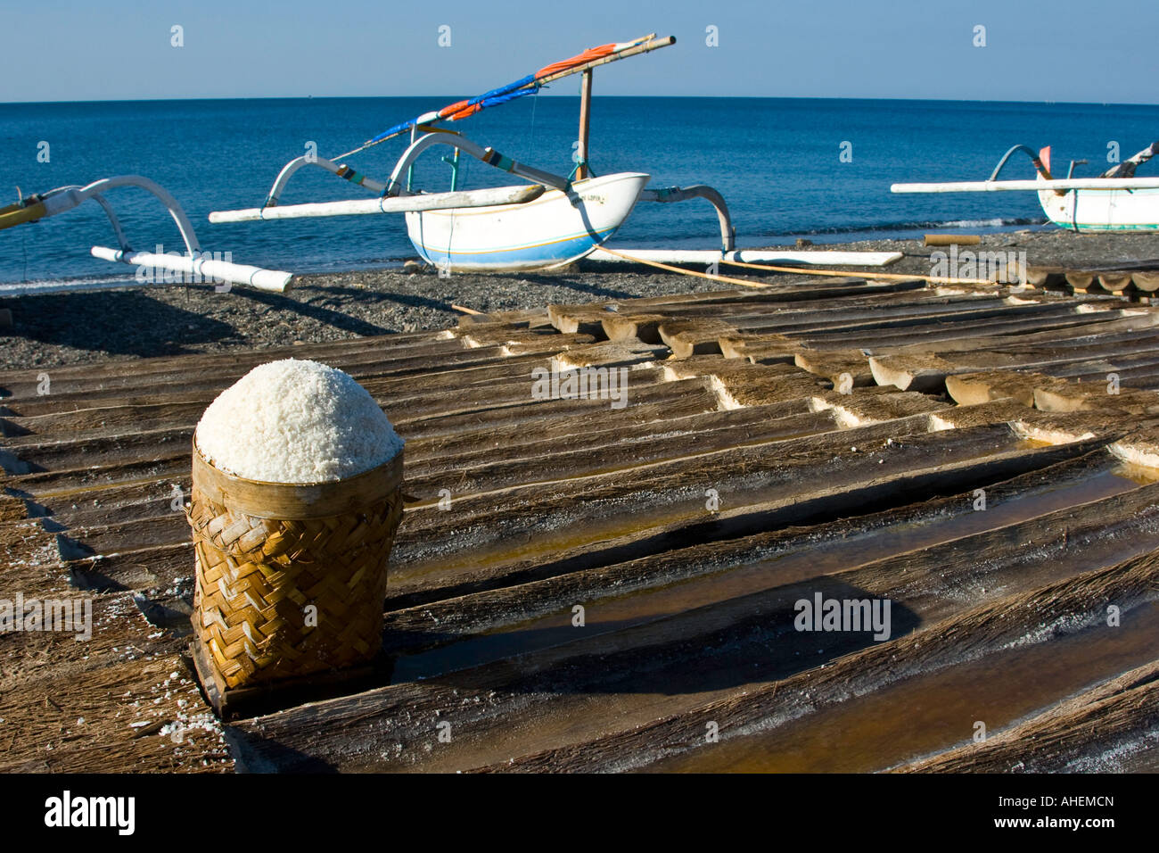 Baskets of Artisanal Salt and Production Troughs a Jukung Traditional ...
