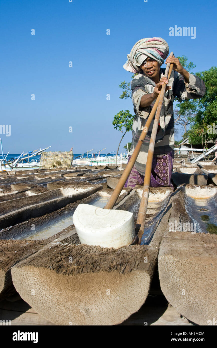 Woman Collecting Artisanal Salt during Production Amed Bali Indonesia ...