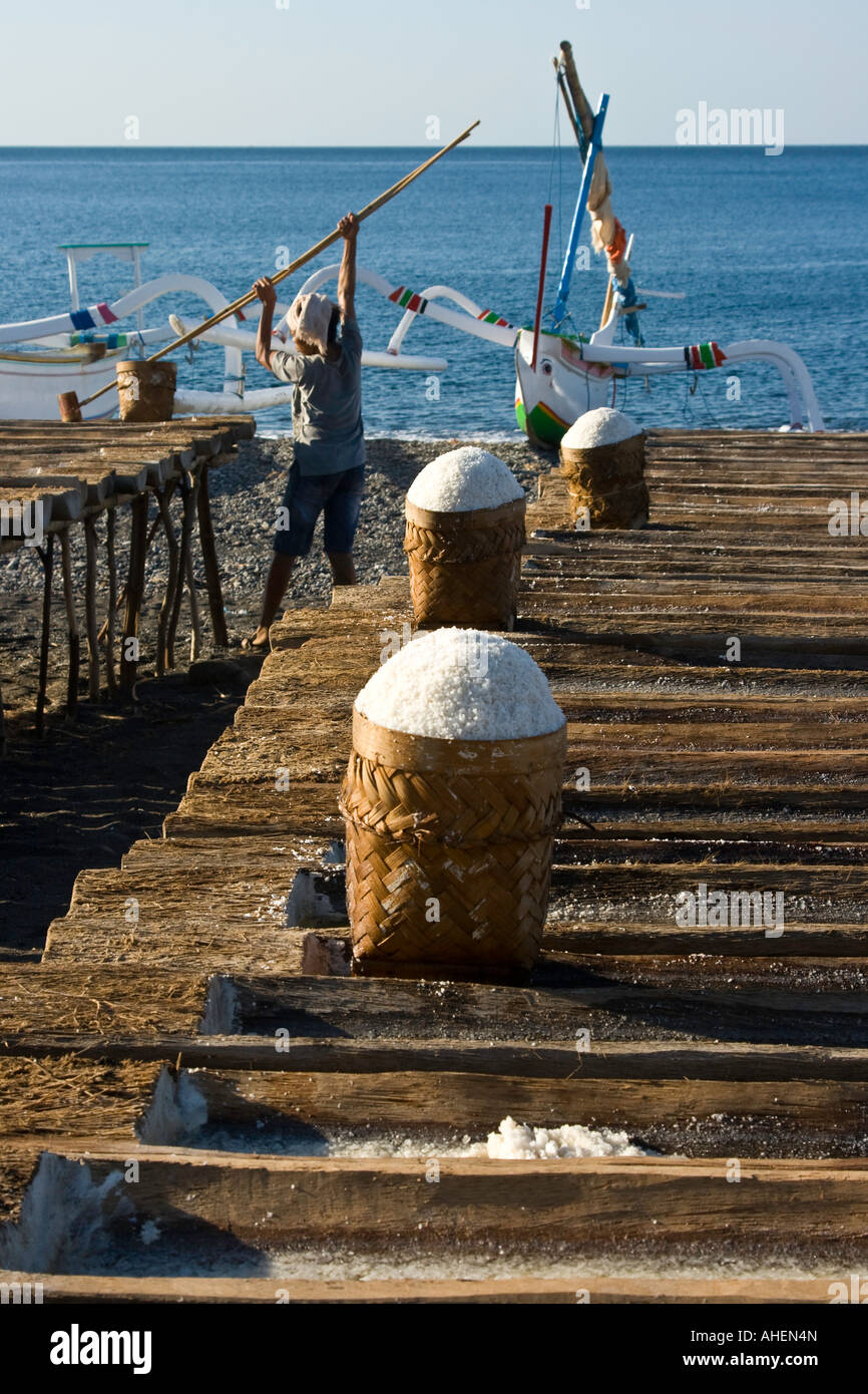 Woman Collecting Artisanal Salt during Production Amed Jukung Boat Bali ...