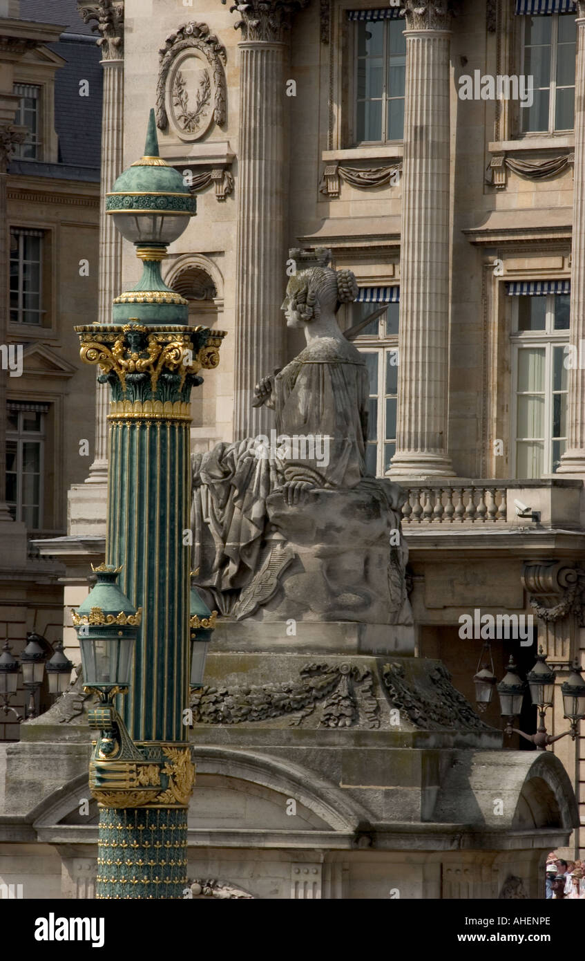 paris ornate lamp post lighting the place de la concorde and statue in ...