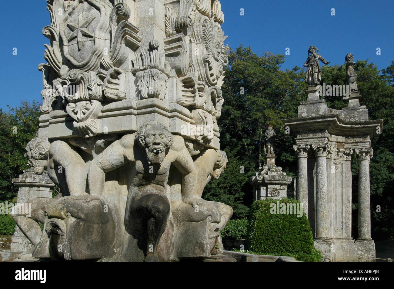 Sculpted columns at garden courtyard of Nossa Senhora dos Remedios ...