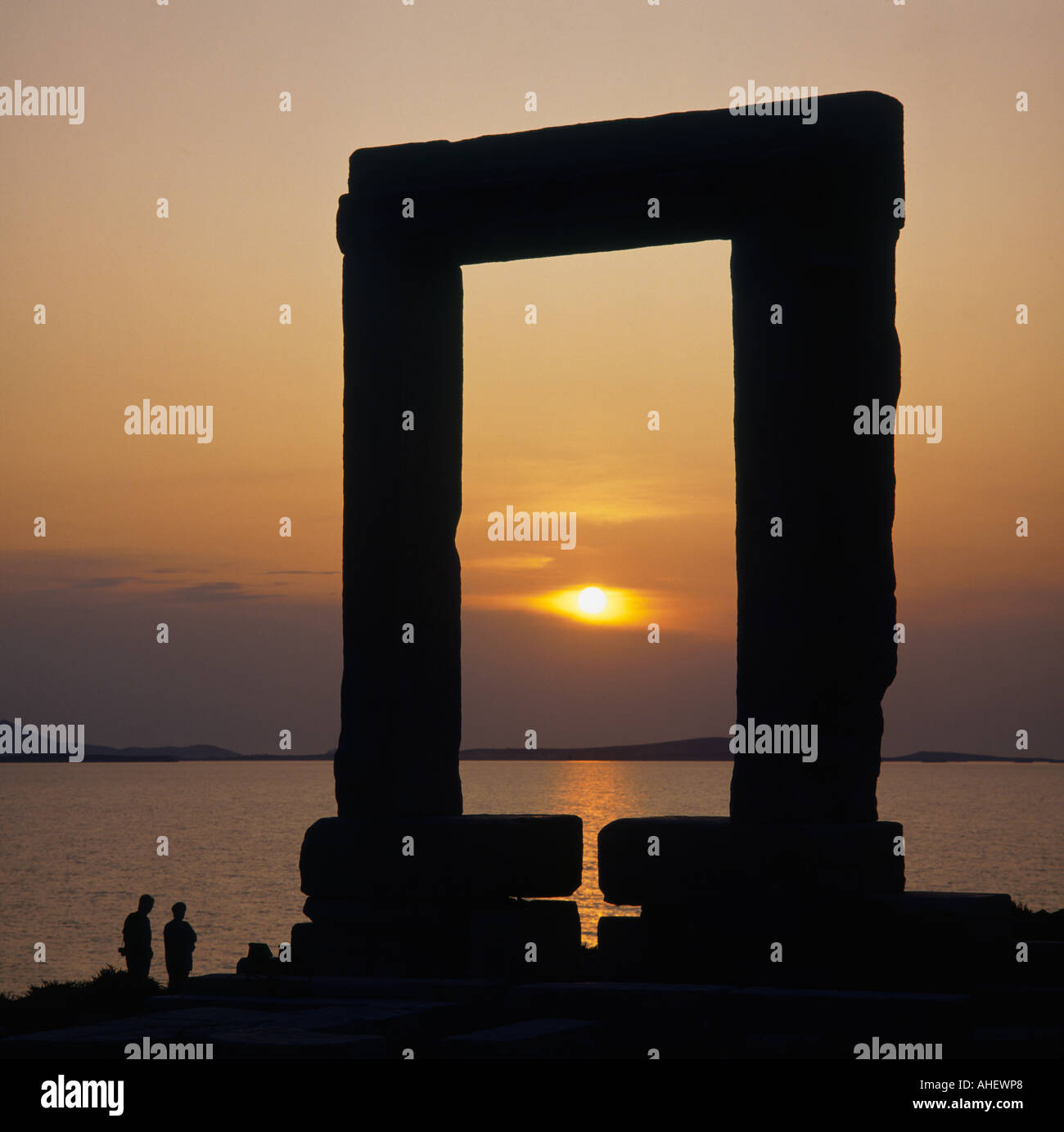 Sunset through the marble square arch of the Temple of Apollo with ...