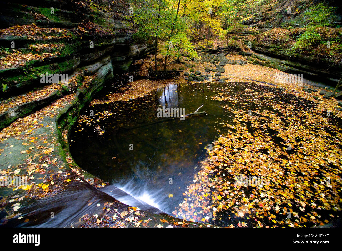 Waterfall during Fall color in Matthiessen State park Illinois Stock ...