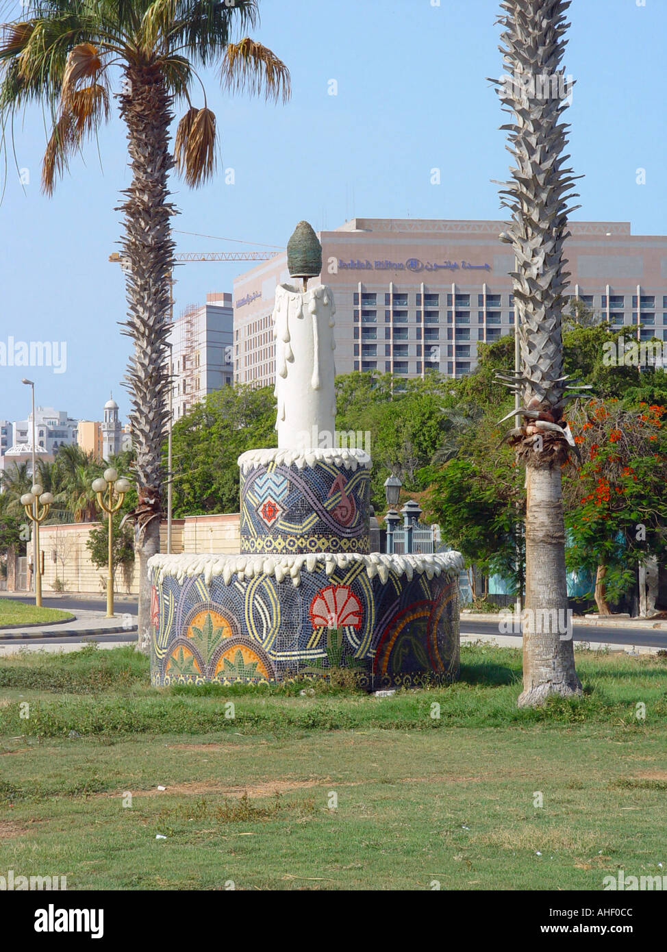 Symbolic sculpture of a candle in Jeddah, Arabia Stock Photo - Alamy
