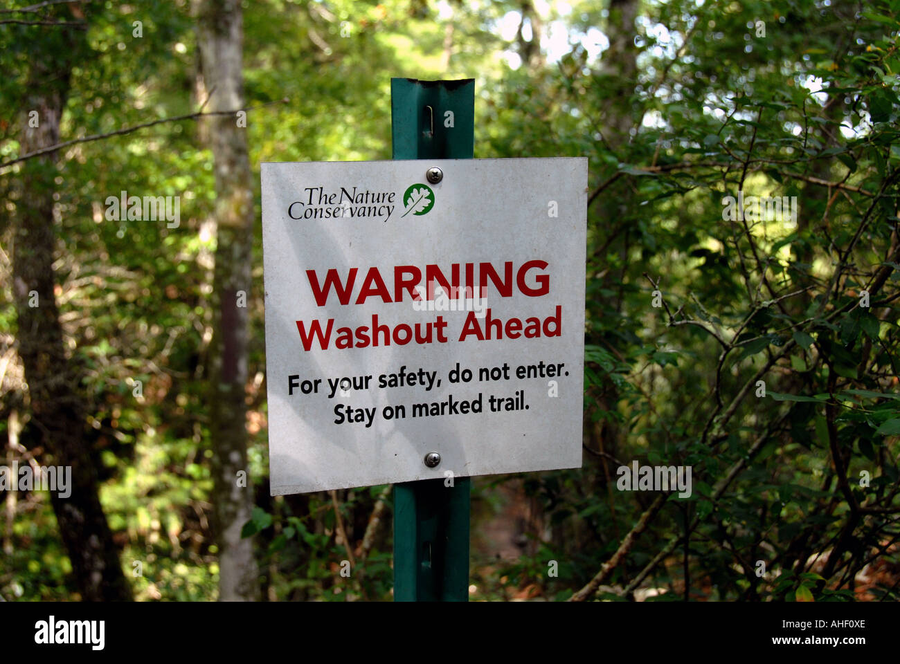 Garden of Eden hiking trail Washout Warning sign above Apalachicola ...