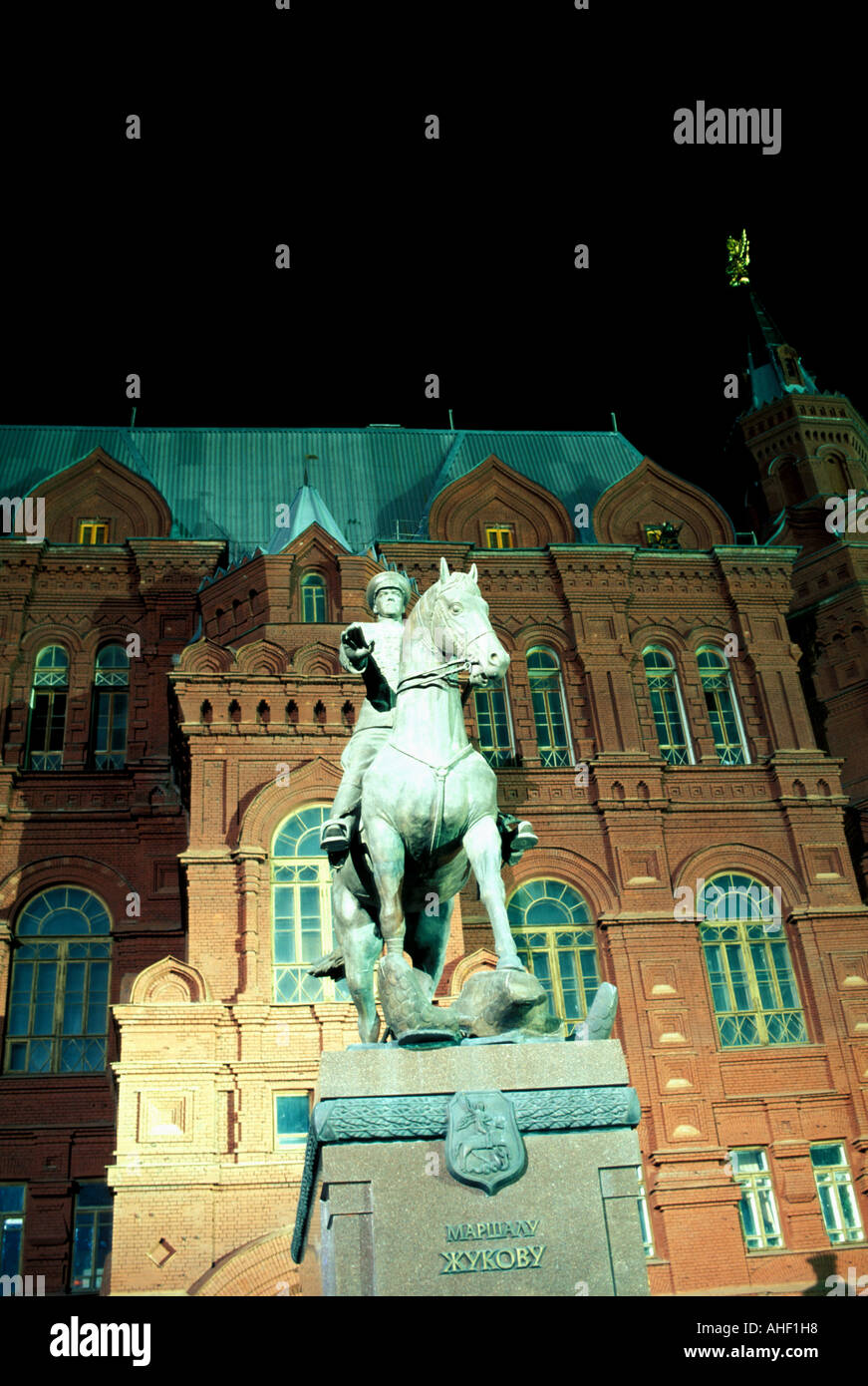 Moscow Russia Red Square Statue monument Marshall Zhukov at night Stock ...