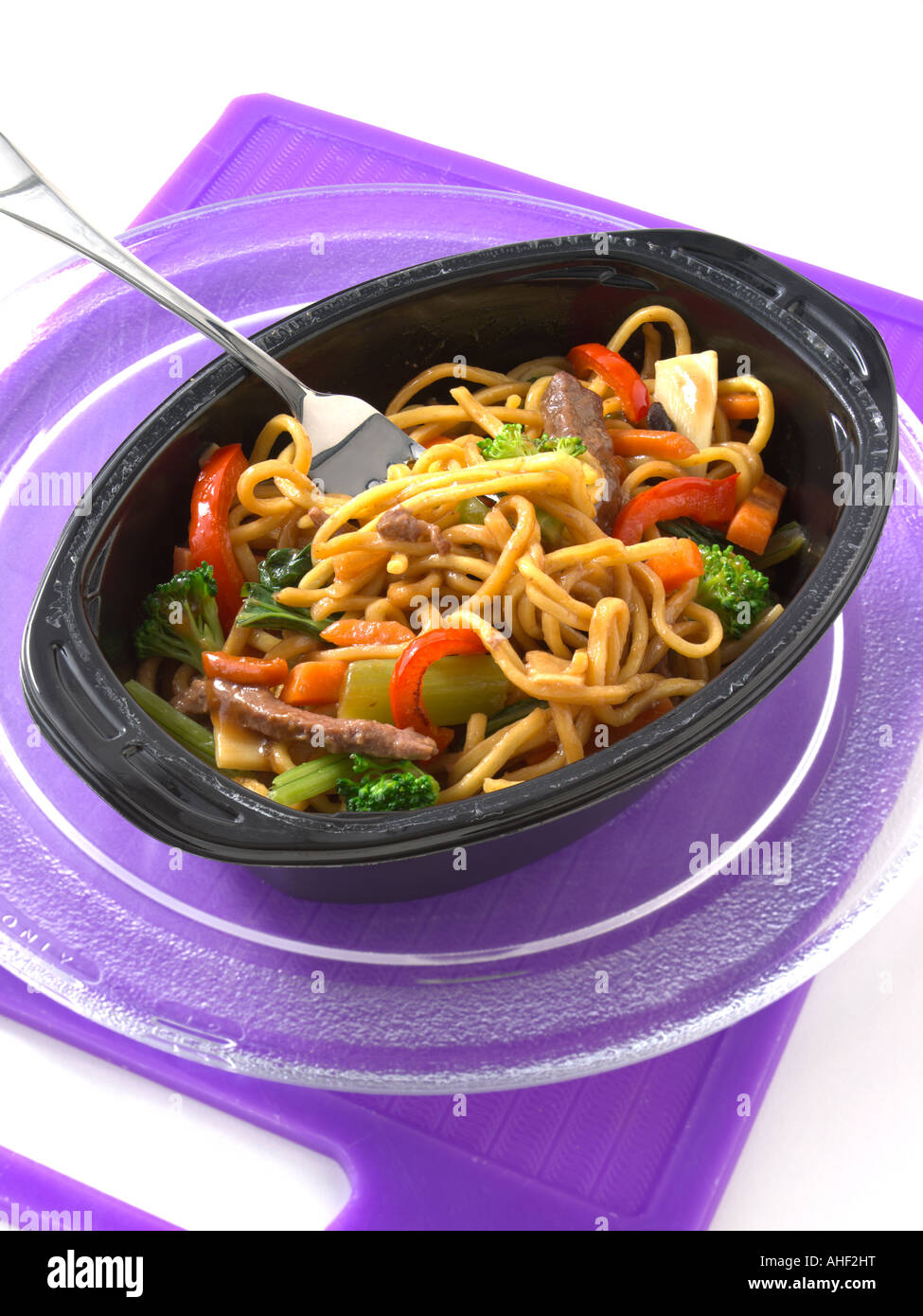 Ready meal microwave oven cooked beef chow mein hi-res stock ...