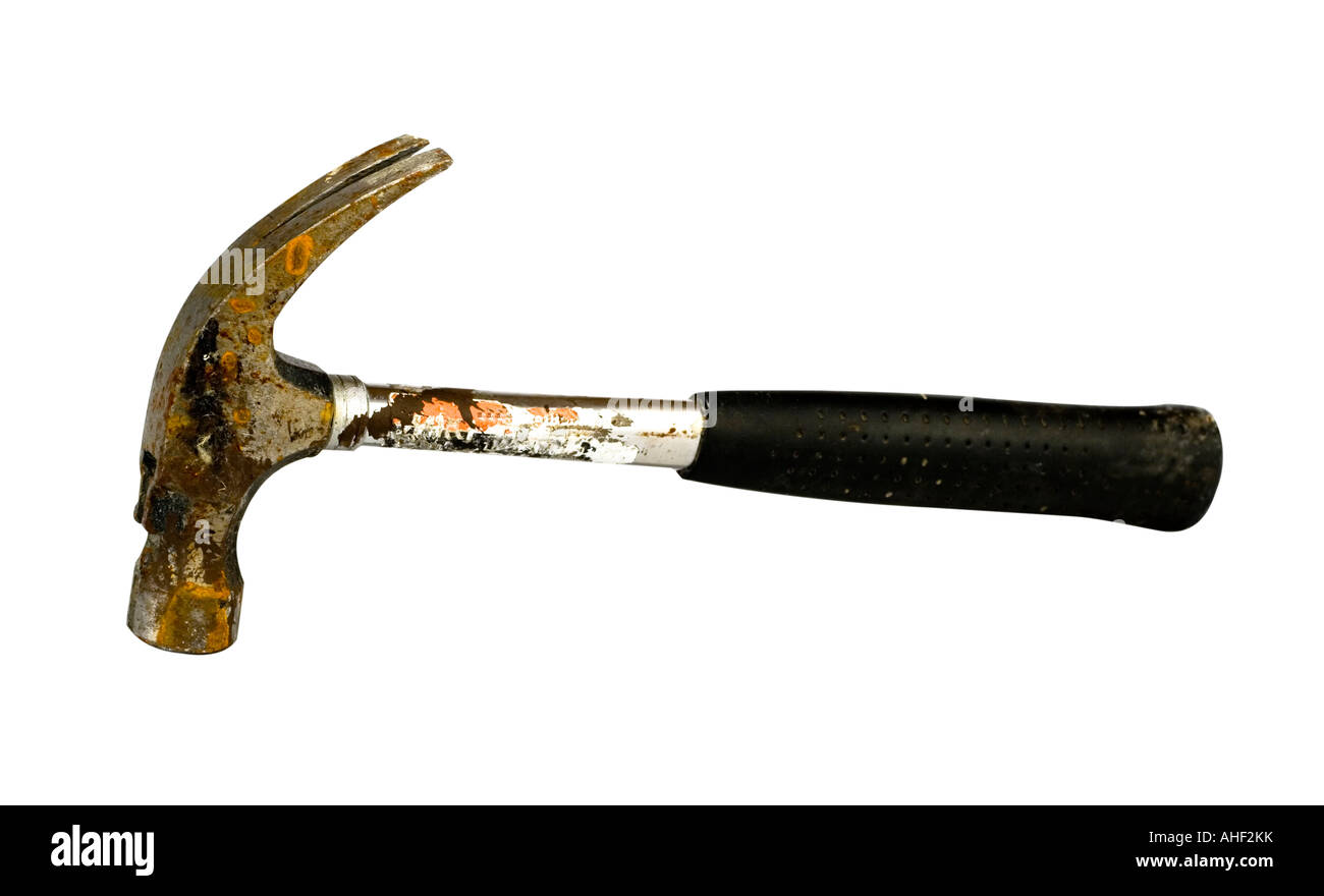 well used hammer on white background Stock Photo - Alamy