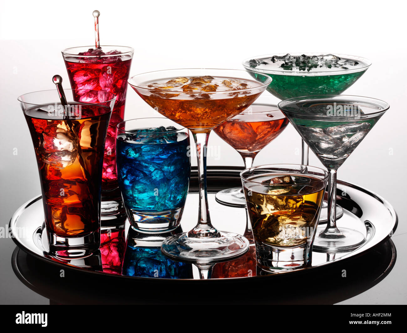 SELECTION OF COCKTAILS ON SILVER TRAY Stock Photo - Alamy