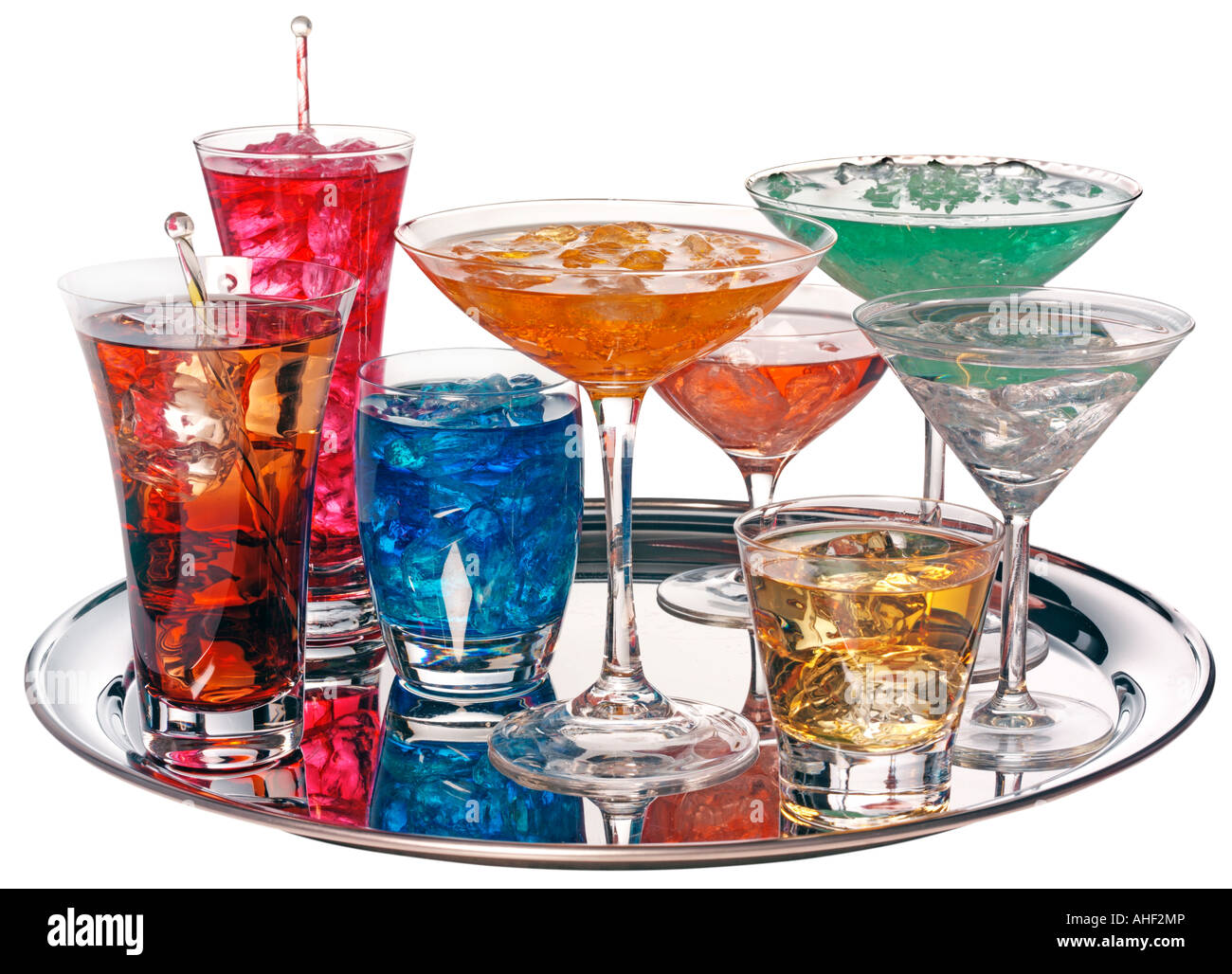 SELECTION OF COCKTAILS ON SILVER TRAY Stock Photo - Alamy