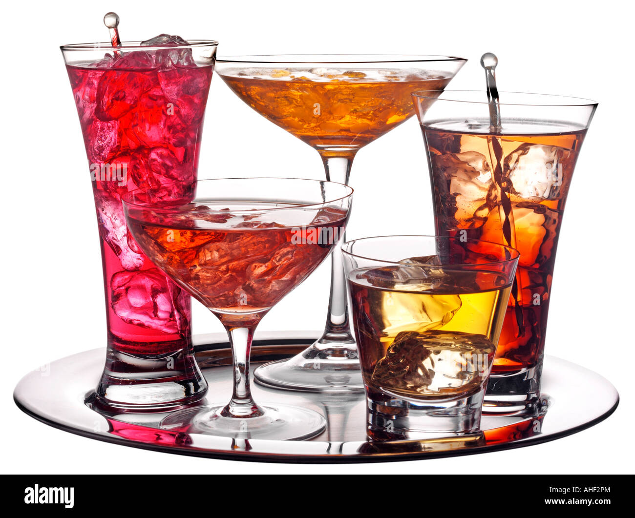 SELECTION OF COCKTAILS ON SILVER TRAY Stock Photo - Alamy