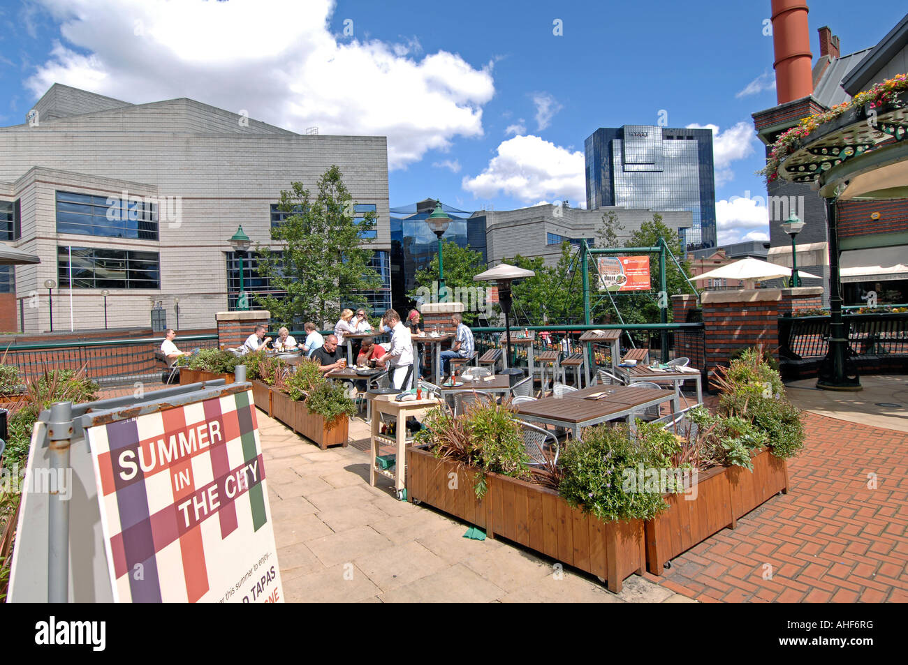 Leisure area near Brindley Place, Birmingham UK, with The Hyatt Hotel ...