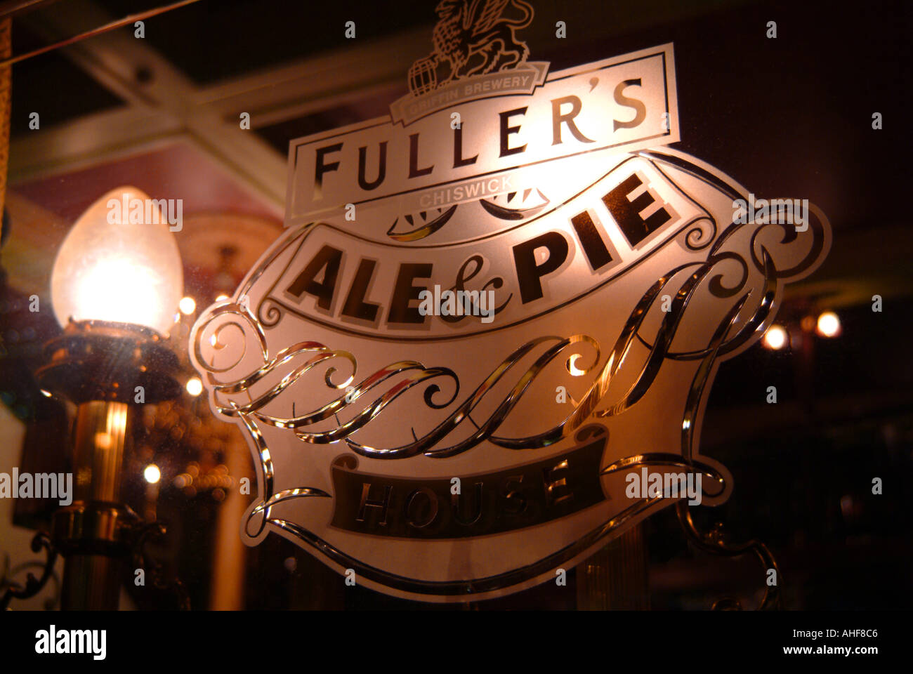 London Etched glass pub window Stock Photo - Alamy