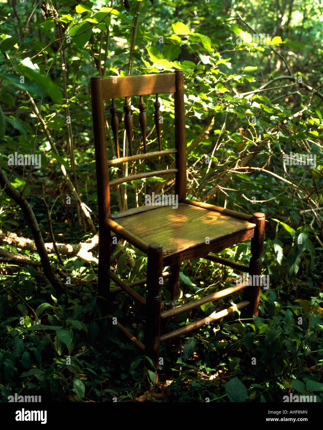 Close up of traditional wooden chair made by the ancient art of bodging ...