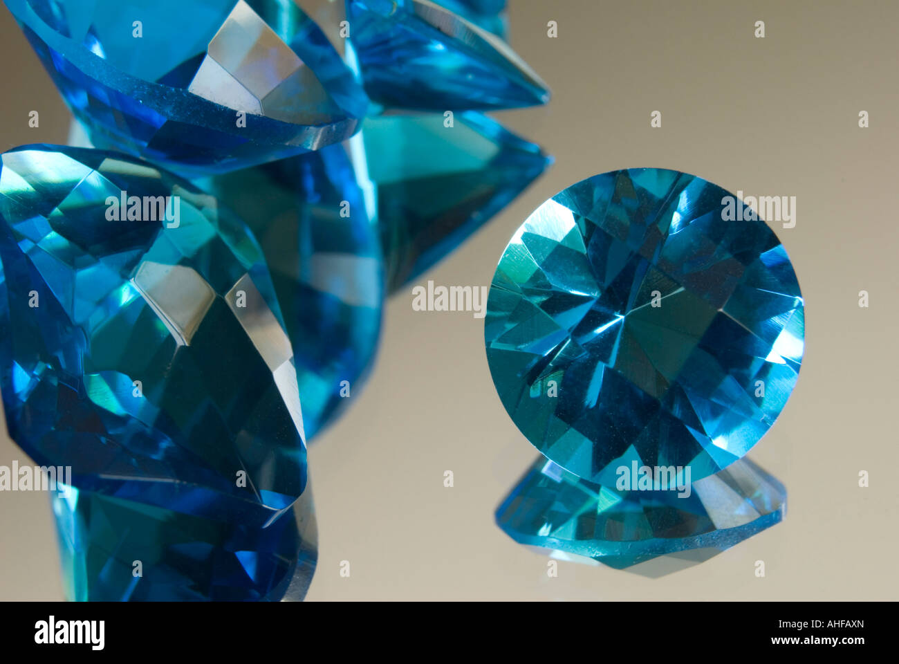 Checkerboard cut Aquamarine gemstones Stock Photo - Alamy