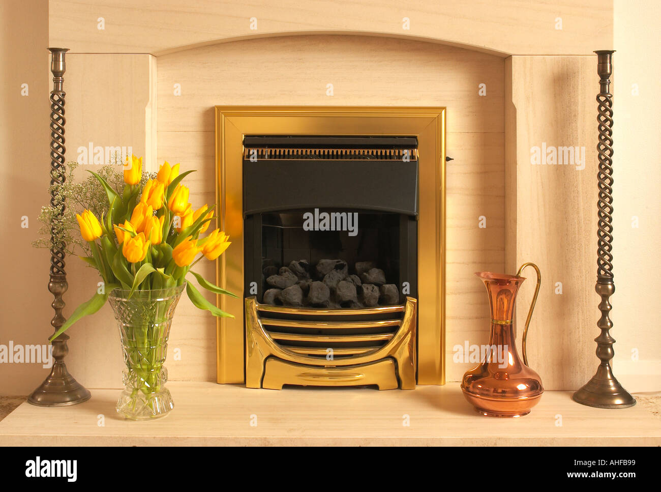 Domestic Fireplace Display Stock Photo - Alamy