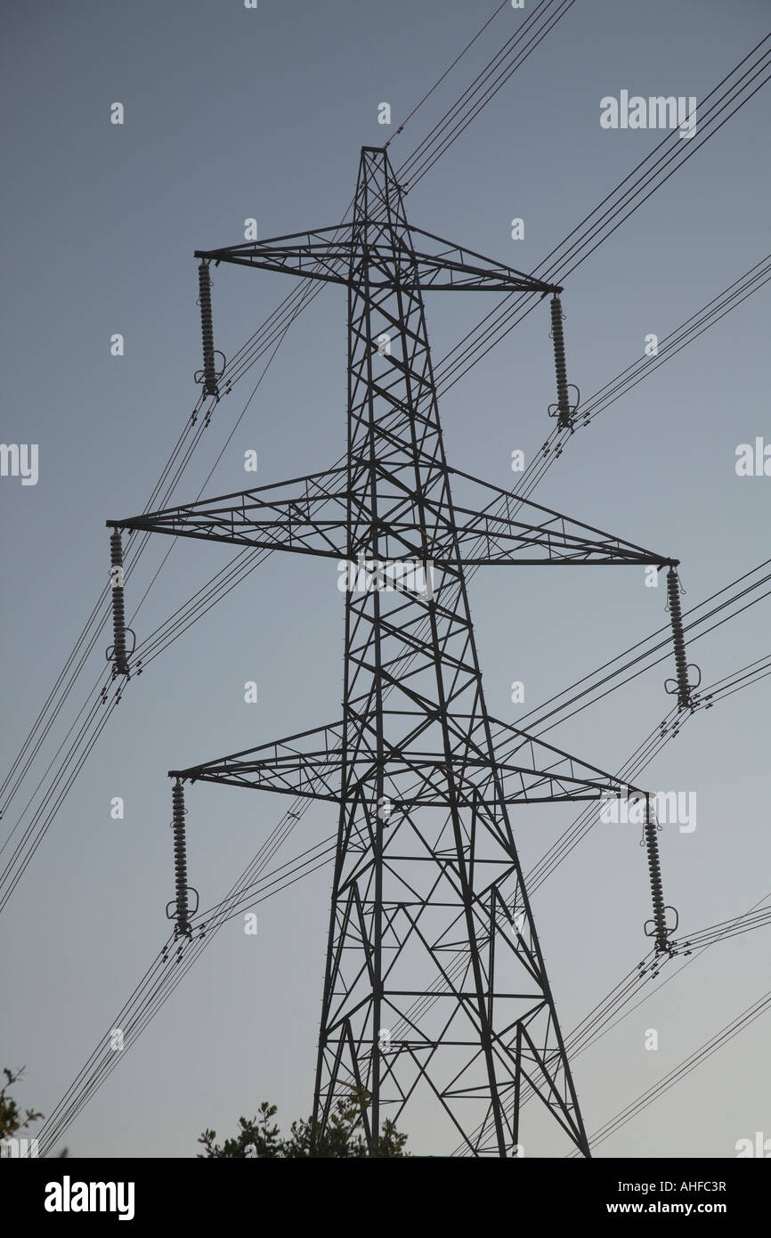 Electricity pylon and transmission lines Stock Photo - Alamy