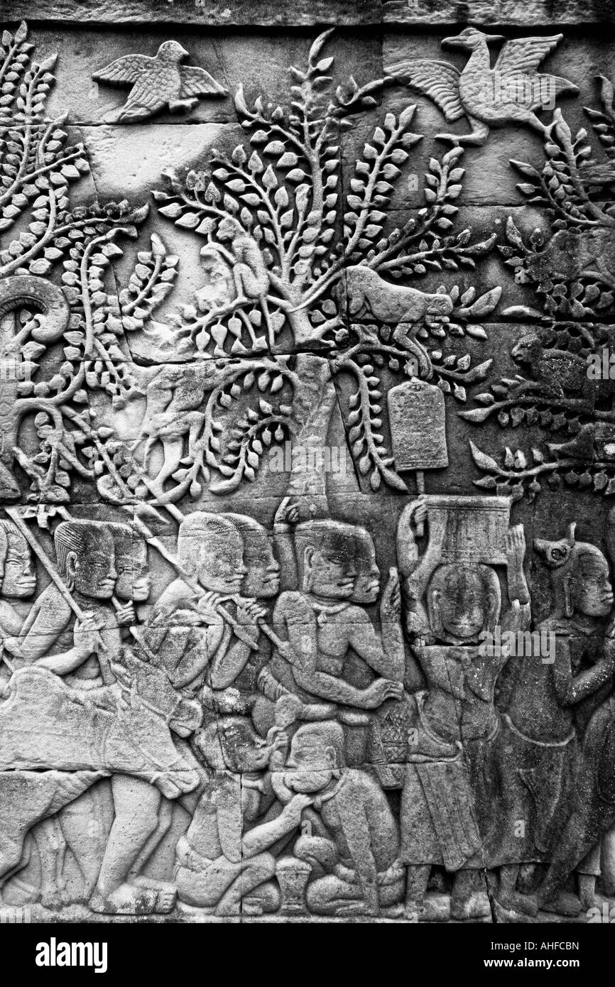 Bas Relief Depicting the Procession, Bayon Temple Angkor Wat Cambodia ...