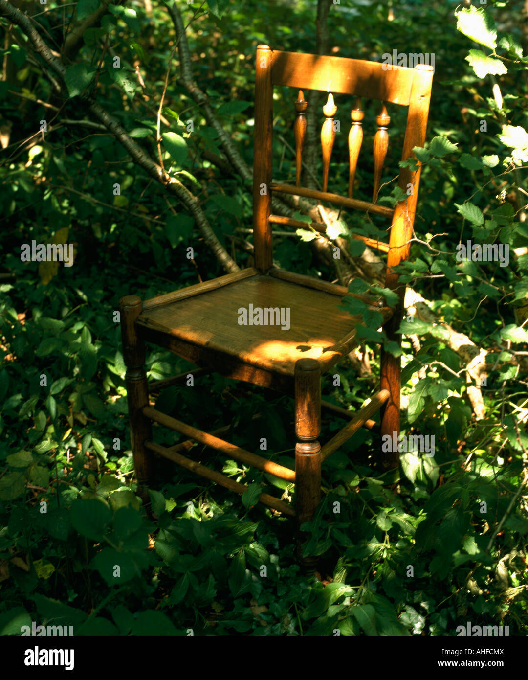 Close up of traditional wooden chair made by the ancient art of bodging ...