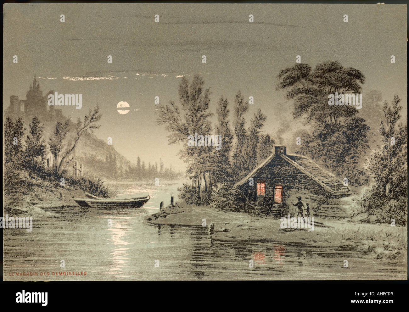 Moonlit Hut River Stock Photo - Alamy