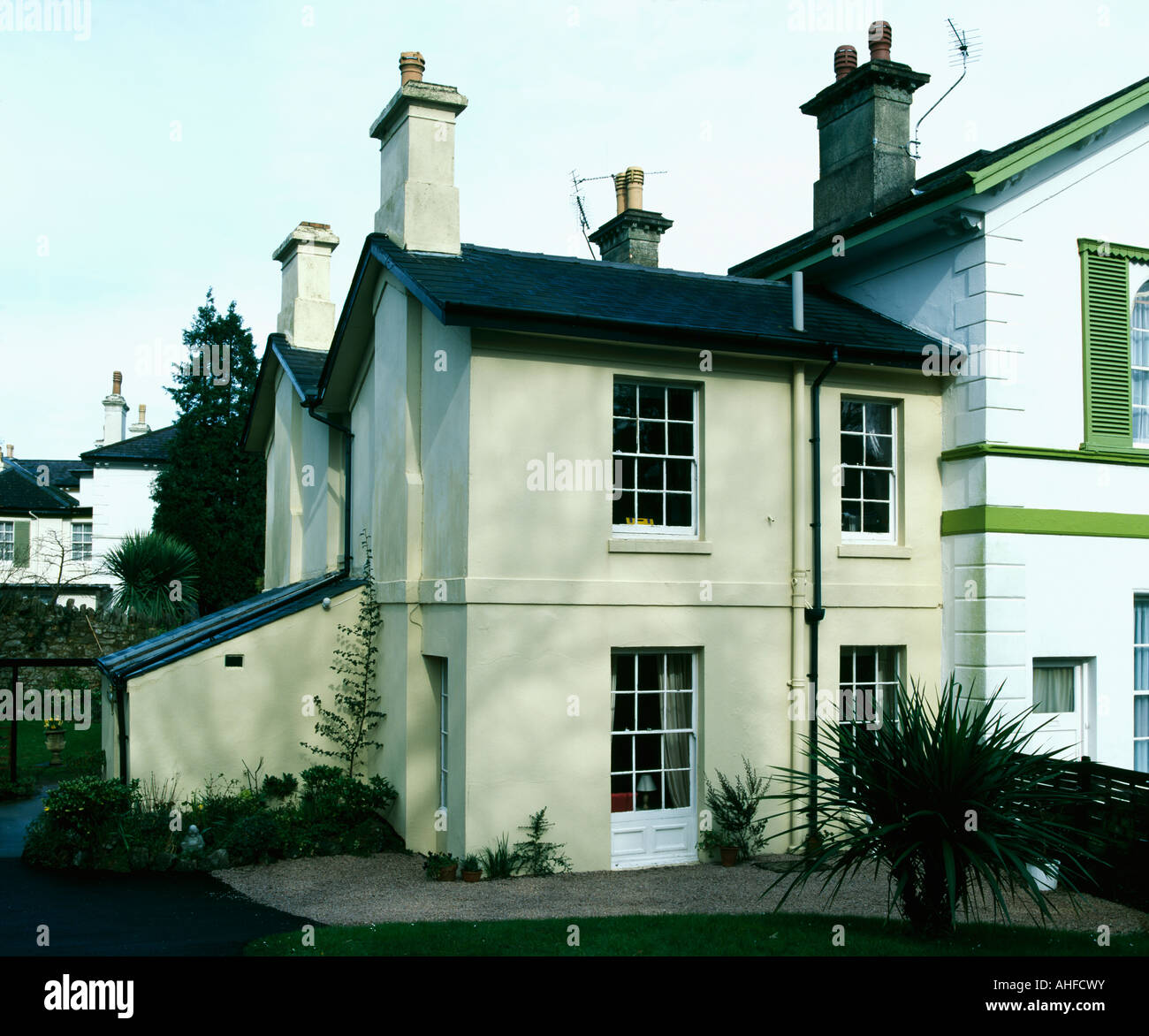 White Victorian end of terrace house Stock Photo - Alamy