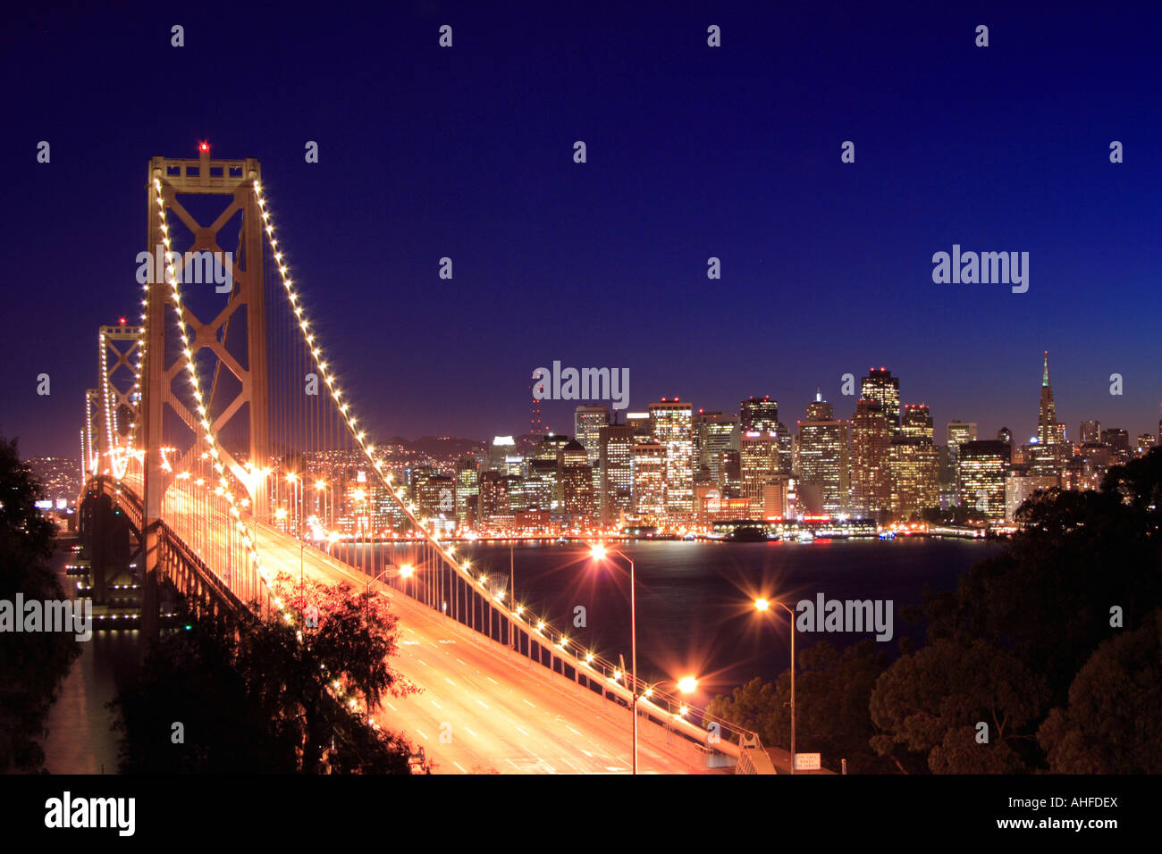 Oakland Bay Bridge at night, San Francisco Stock Photo - Alamy