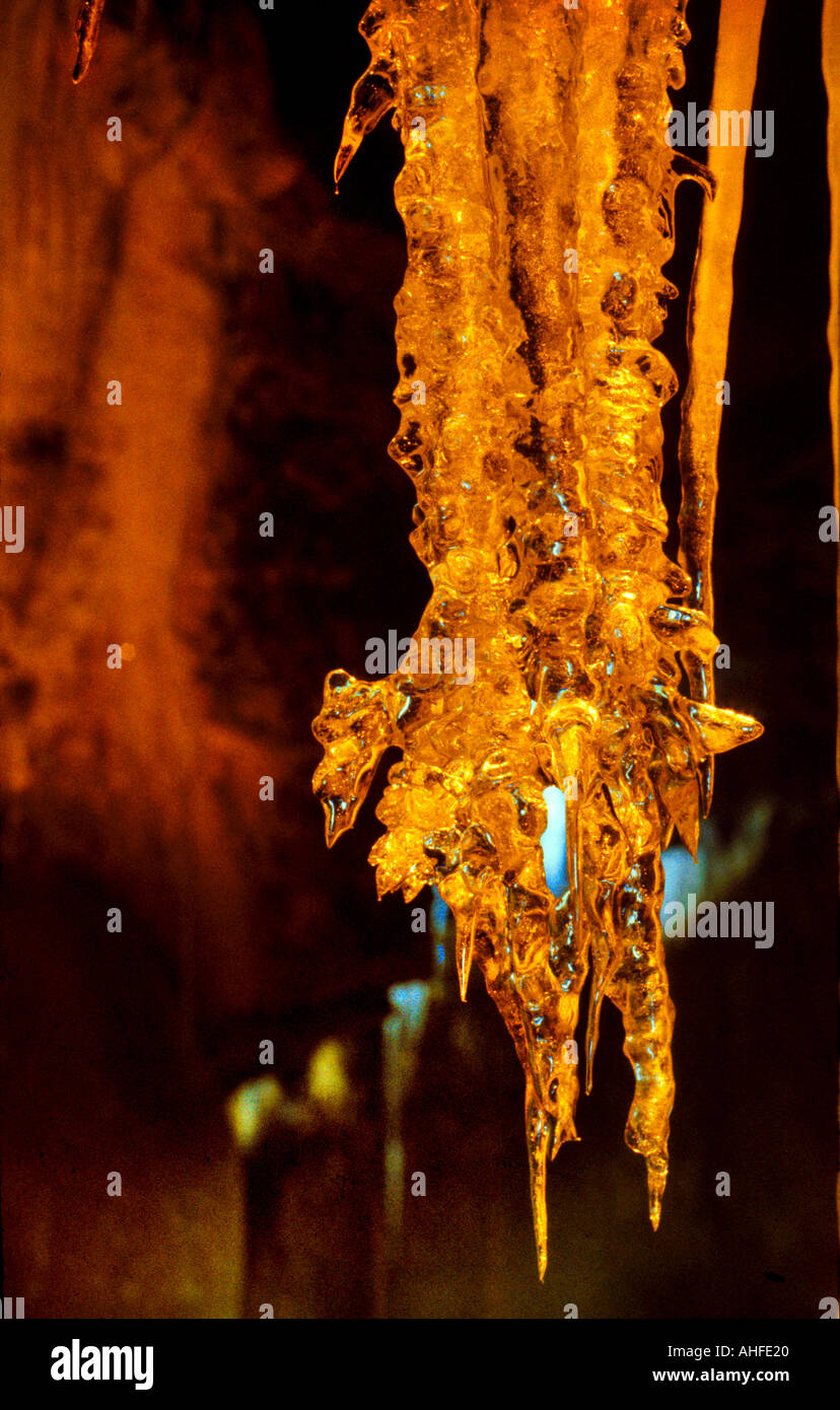 Odd icicle shape in a cave Stock Photo - Alamy