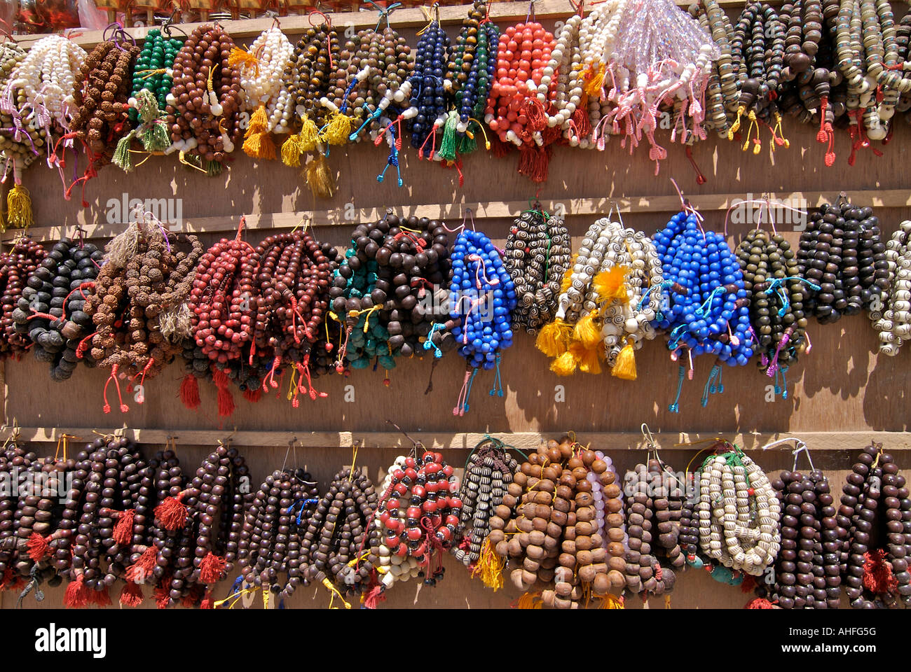 Nepalese and Tibetan handicrafts bracelets for sale on a market stall ...