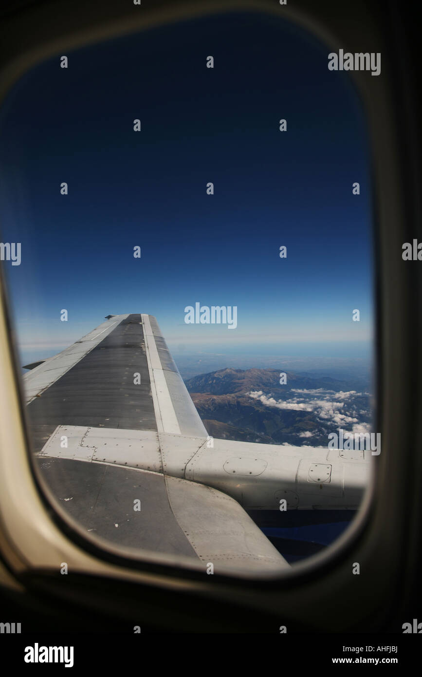 airplane wing view landscape flight window sky Stock Photo - Alamy