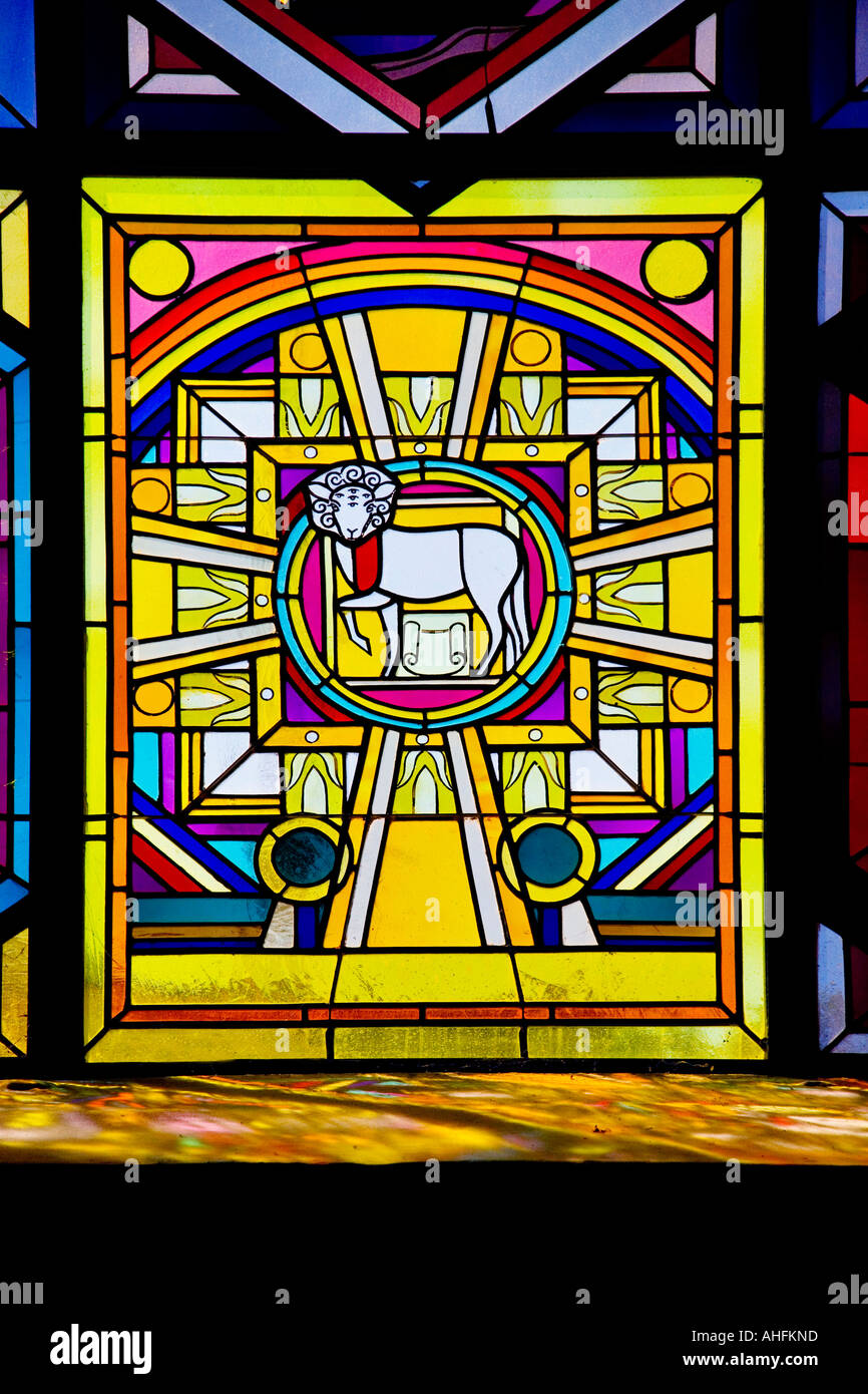 Glass painting on a church window Stock Photo - Alamy