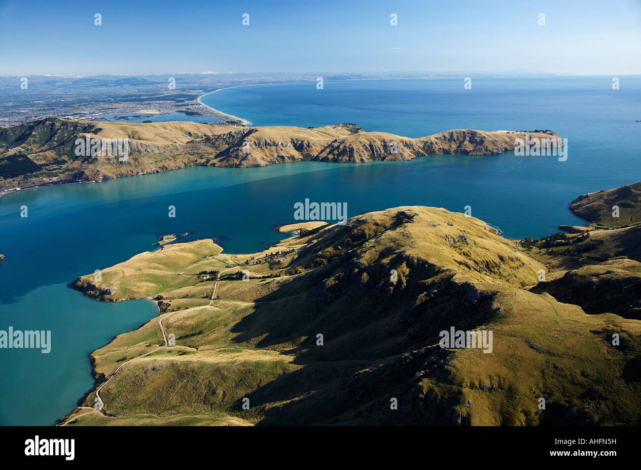 Purau Bay left Lyttelton Harbour Canterbury South Island New Zealand ...