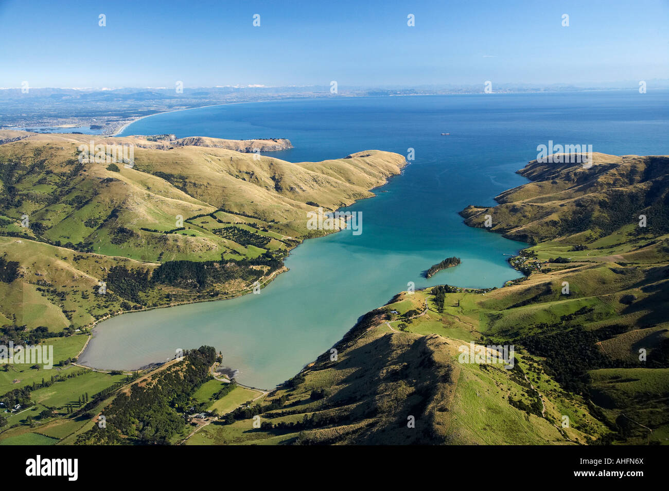 Port Levy Banks Peninsula Canterbury South Island New Zealand aerial ...