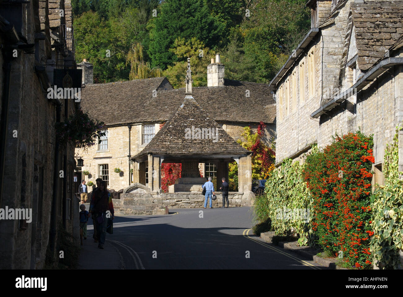Market Cross and Main Street, Castle Combe, Wiltshire, England, United ...