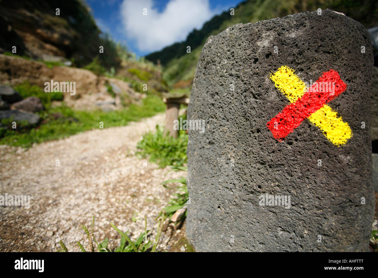 Hiking path sign Wrong way Stock Photo - Alamy