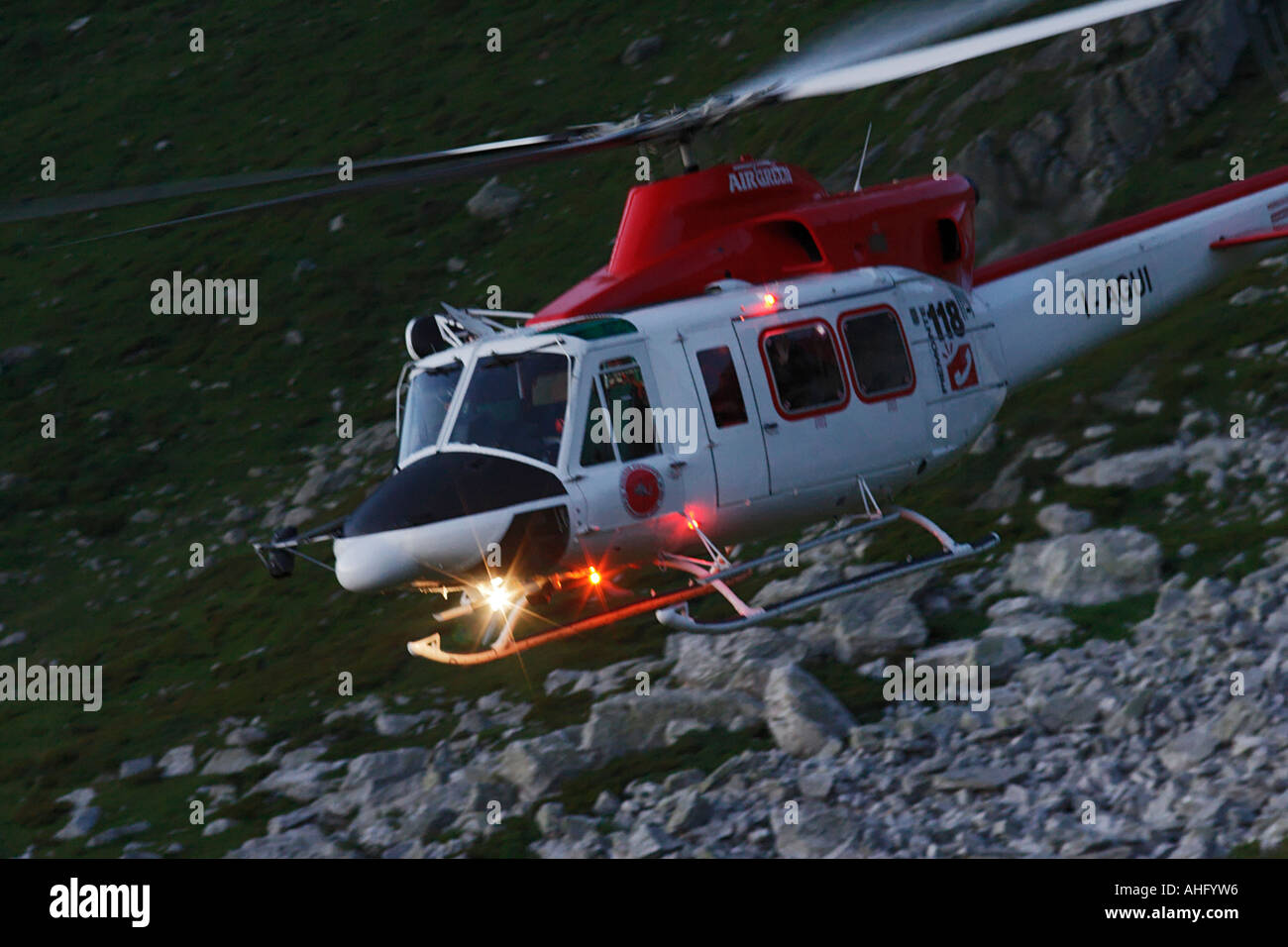 Rescue operation with helicopter in piemontese Alpes, Italy Stock Photo ...