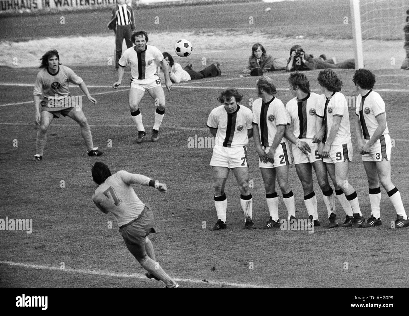 Football match free kick Black and White Stock Photos & Images - Alamy