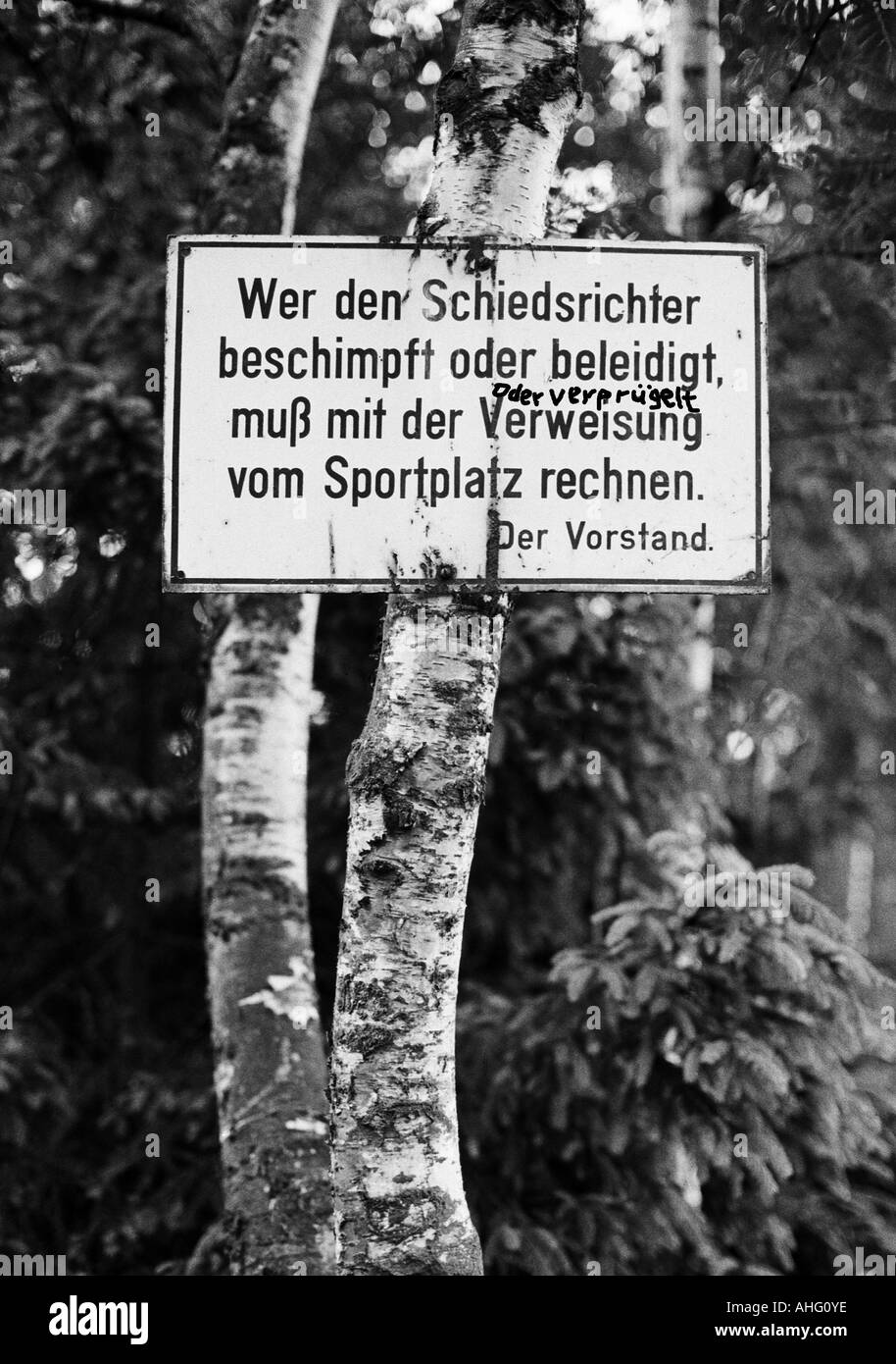 sports, football, amateurs, amateur class, sign at a birch tree ...