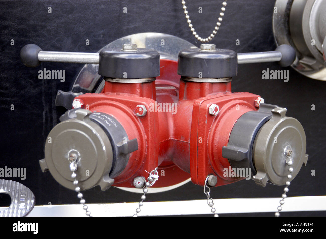 Closaeup of fire truck water outlet Stock Photo - Alamy