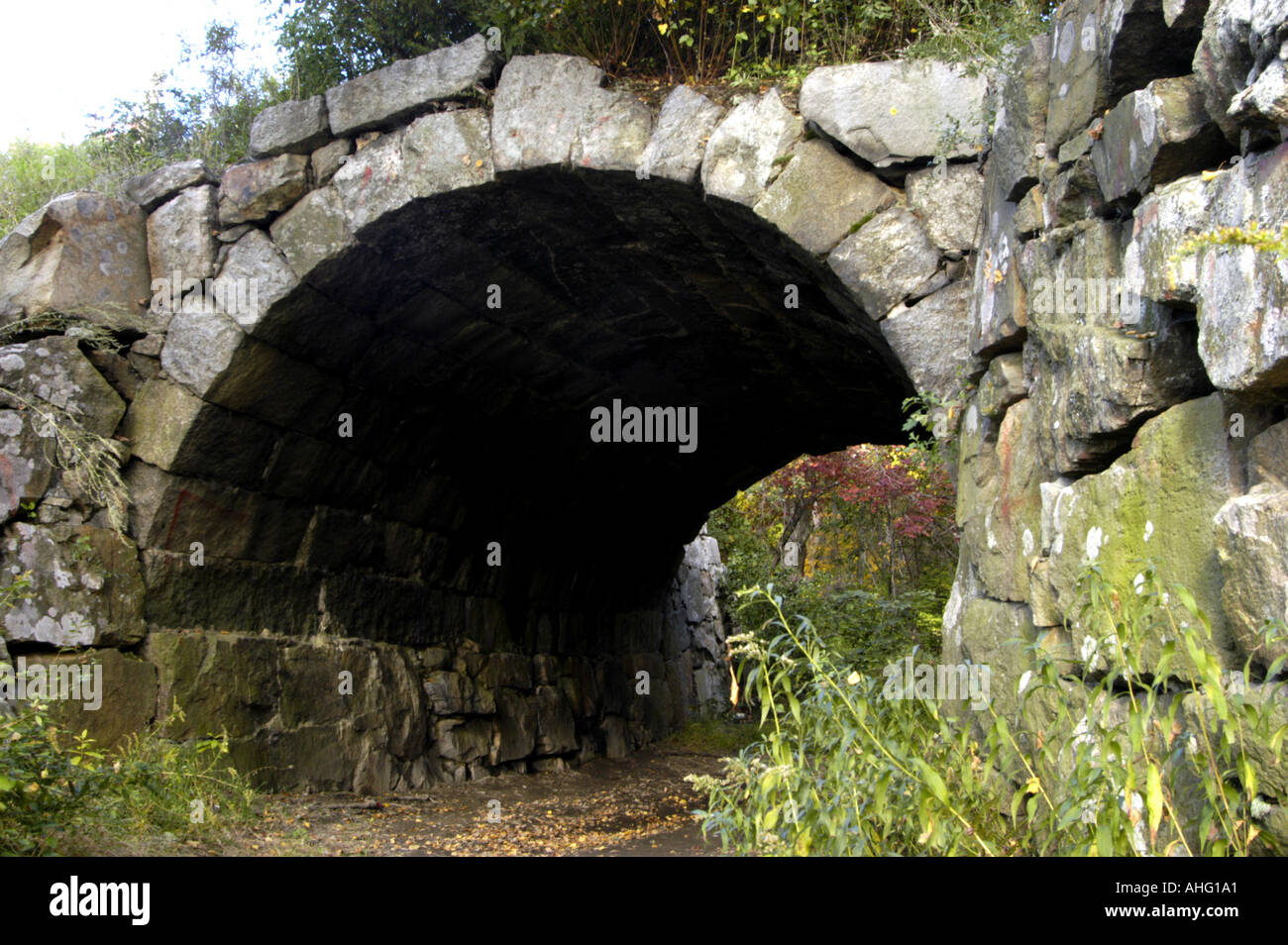 Historic stone arch railroad bridge, Andover, Massachusetts Stock Photo ...