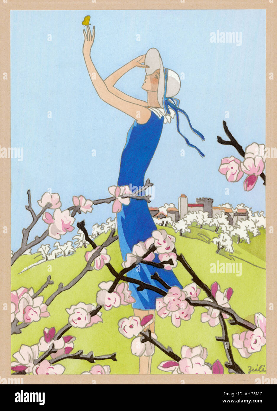 Lady And Blossom Stock Photo - Alamy