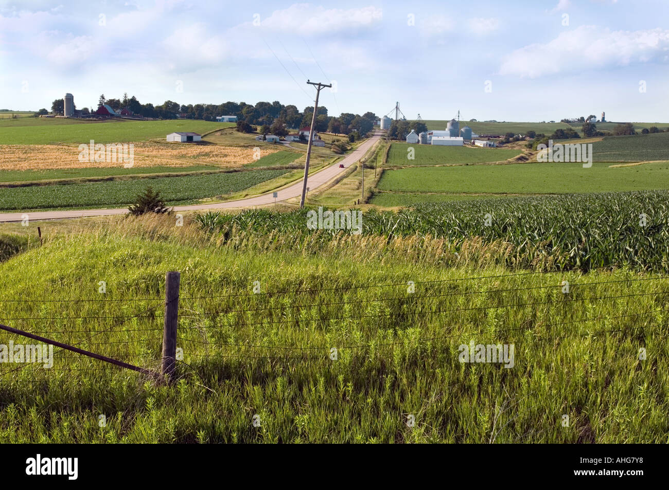 Rural scene in southeastern Iowa showing farm buildings corn country ...