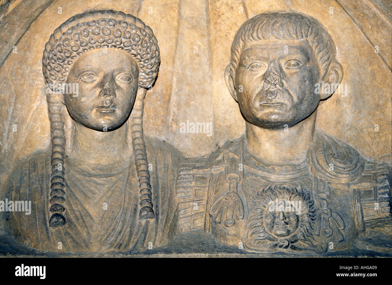 Portrait of the roman couple from the ancient roman gravestone Orange ...