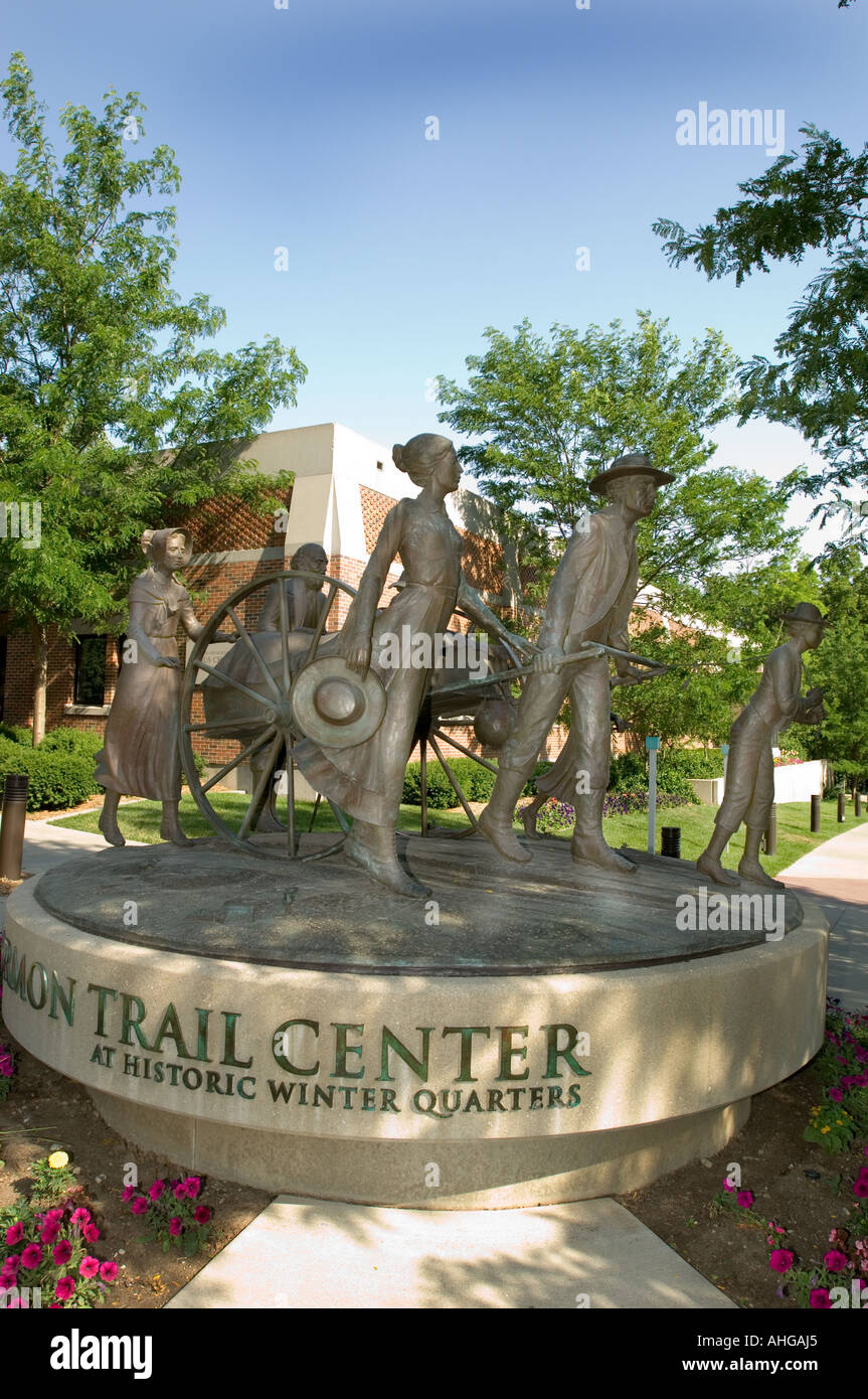 Statues of Mormon pioneers at the Mormon Trail Center at Historic ...