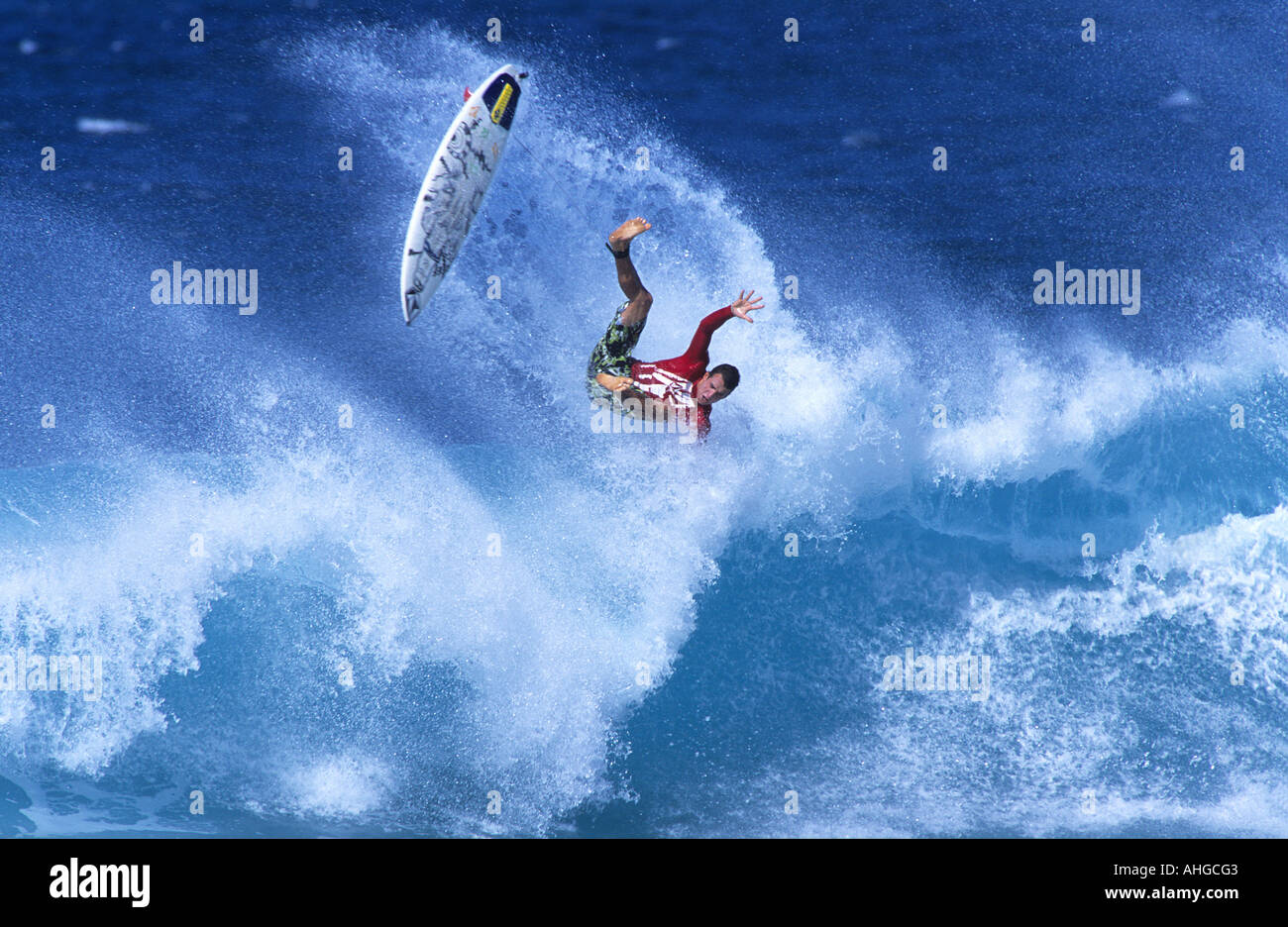 Surfer bails out of the famous wave the Pipeline on the north shore of ...