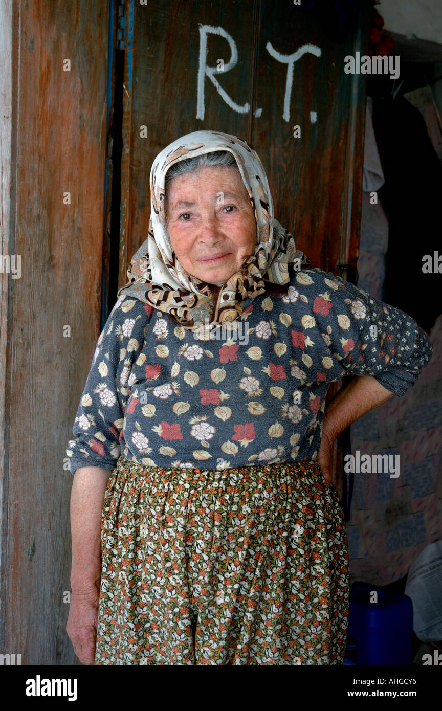 Portrait of elderly woman in Bezirgan a village in Southern Turkey ...